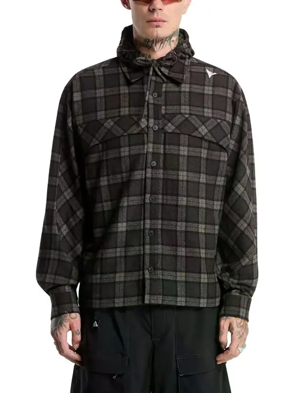 ROA Logger Hooded Checked Shirt - Black