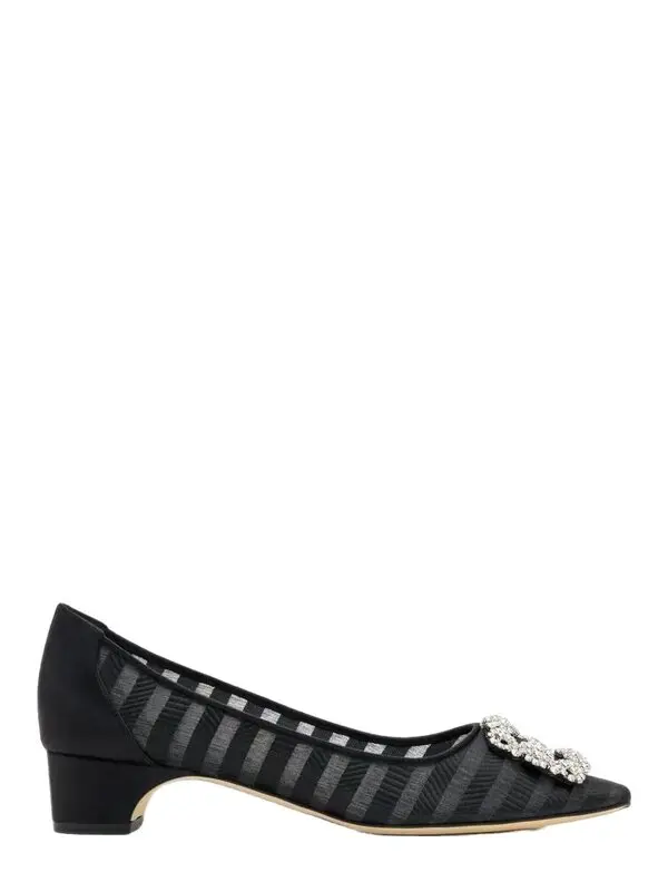 Manolo Blahnik Hangisibar Crystal-buckle Striped Pumps - Black