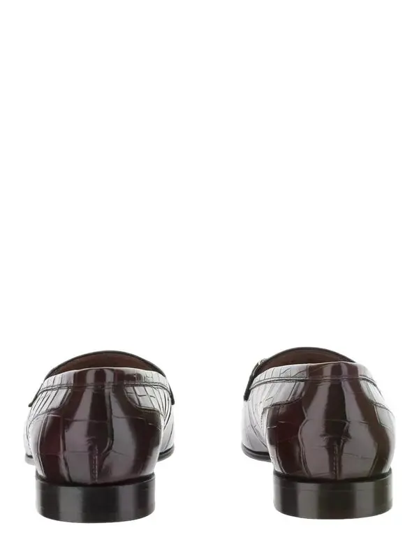 FERRAGAMO Gancini Croc-effect Leather Loafers - Brown