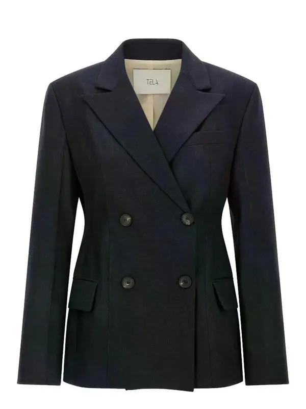 TELA Florence Double-breasted Peak-lapel Blazer - Blue