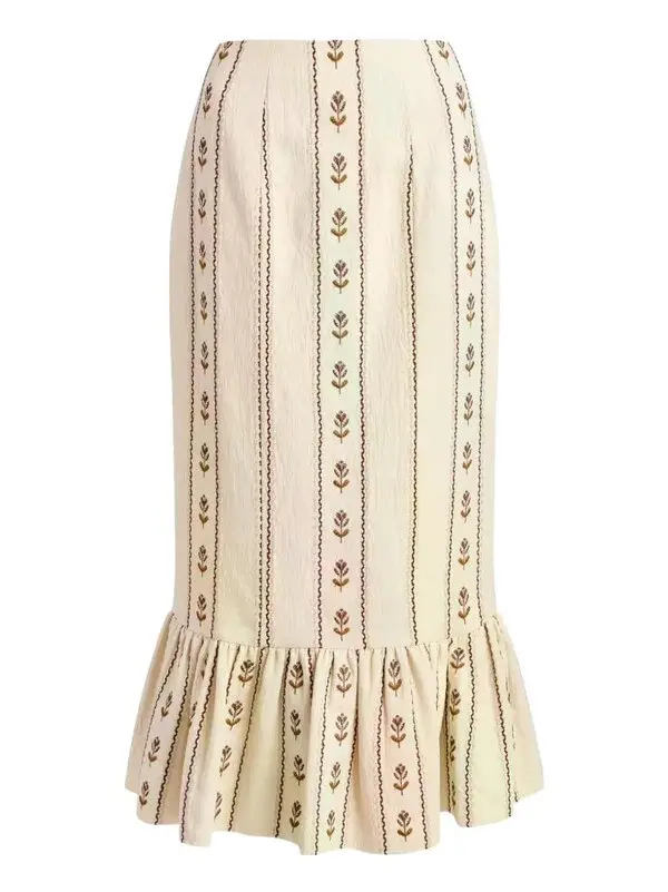 MARKARIAN Suri Floral-stripe Fitted Midi Skirt - Neutrals