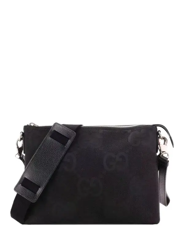 Gucci Zip Messenger Bag Jumbo Gg Canvas Crossbody Bag - Black