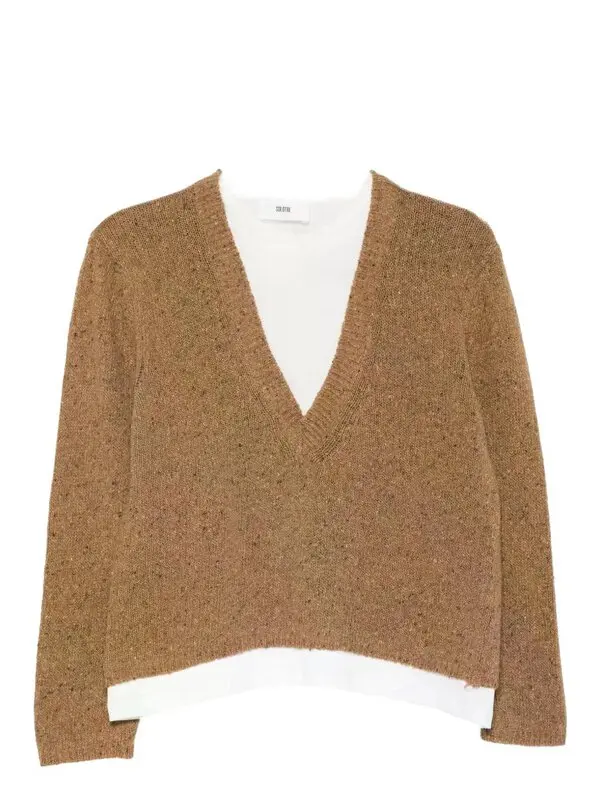 SOLOTRE Marl-knit Layered-effect Sweater - Brown