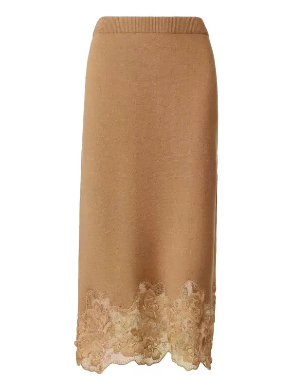Fabiana Filippi Lace-trim Knitted Midi Skirt - Neutrals