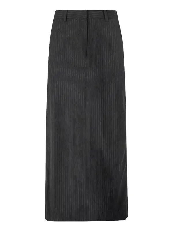 DUNST Pinstripe-pattern Slit-detail Midi Skirt - Grey