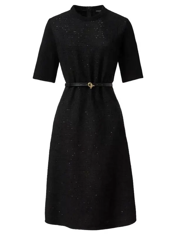 Fabiana Filippi Belted Bouclé-knit Midi Dress - Black