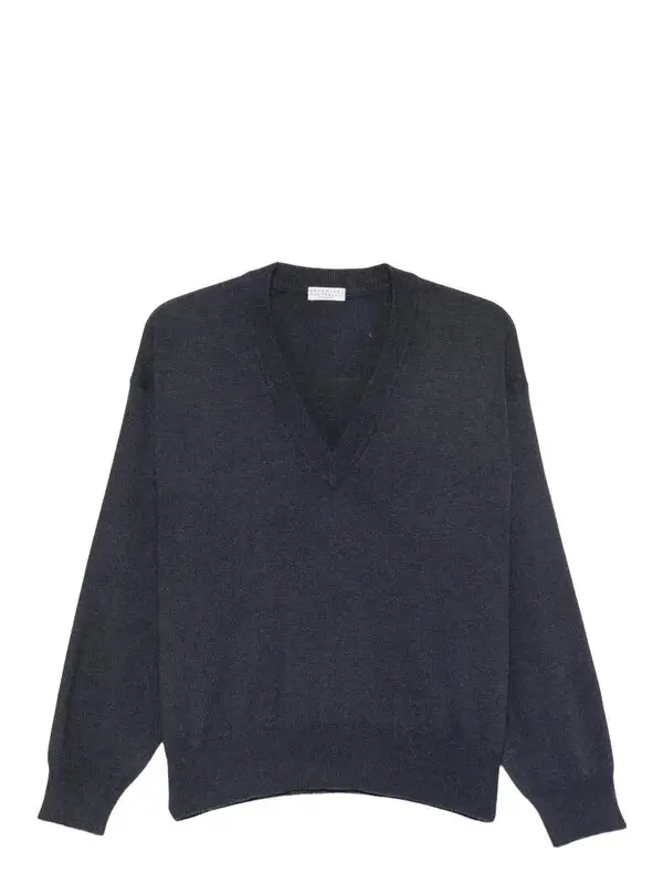 Brunello Cucinelli V-neck Long-sleeve Sweater - Blue
