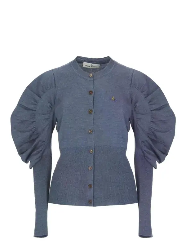 VIVIENNE WESTWOOD Orb-embroidered Puff-sleeve Cardigan - Blue