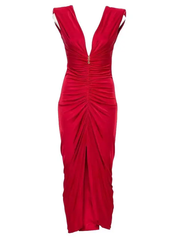 Versace Ruched Medusa-button Dress - Red