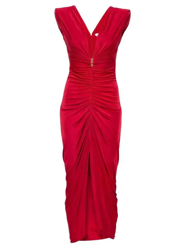 Versace Ruched Medusa-button Dress - Red