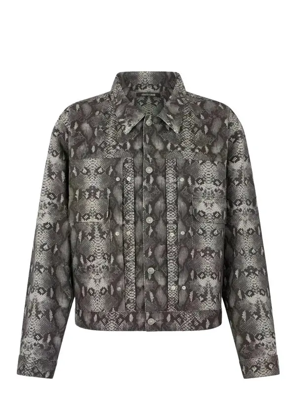 Roberto Cavalli Python-print Denim Jacket - Grey