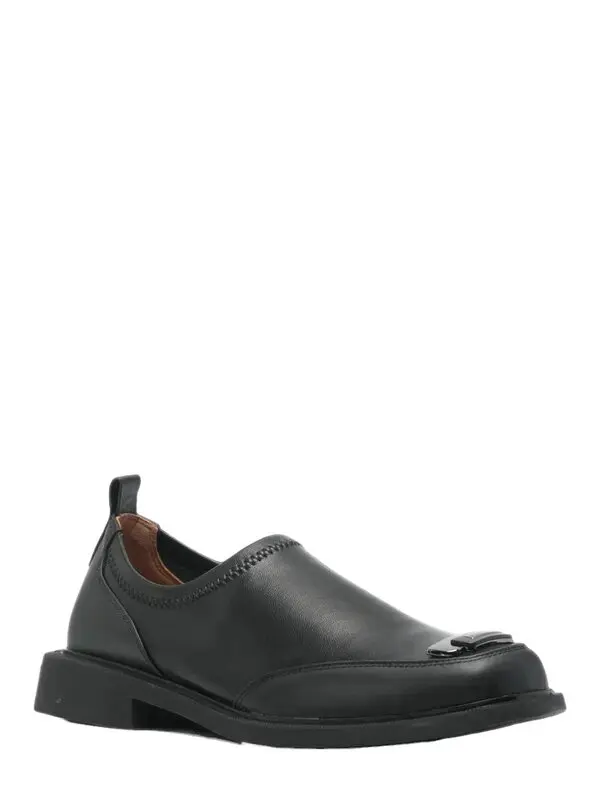 LINDA BAUMANN Logo-plaque Square-toe Loafers - Black