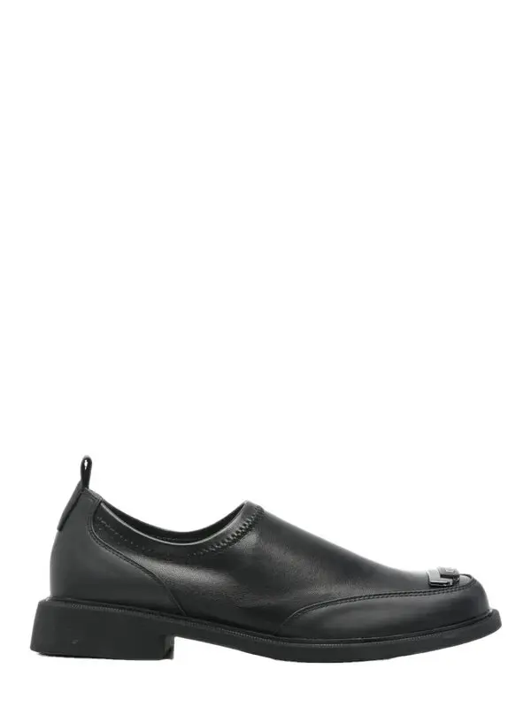LINDA BAUMANN Logo-plaque Square-toe Loafers - Black