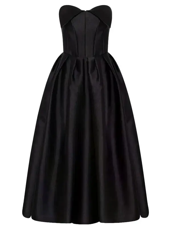 ADAMARIS Strapless Pleated Midi Dress - Black