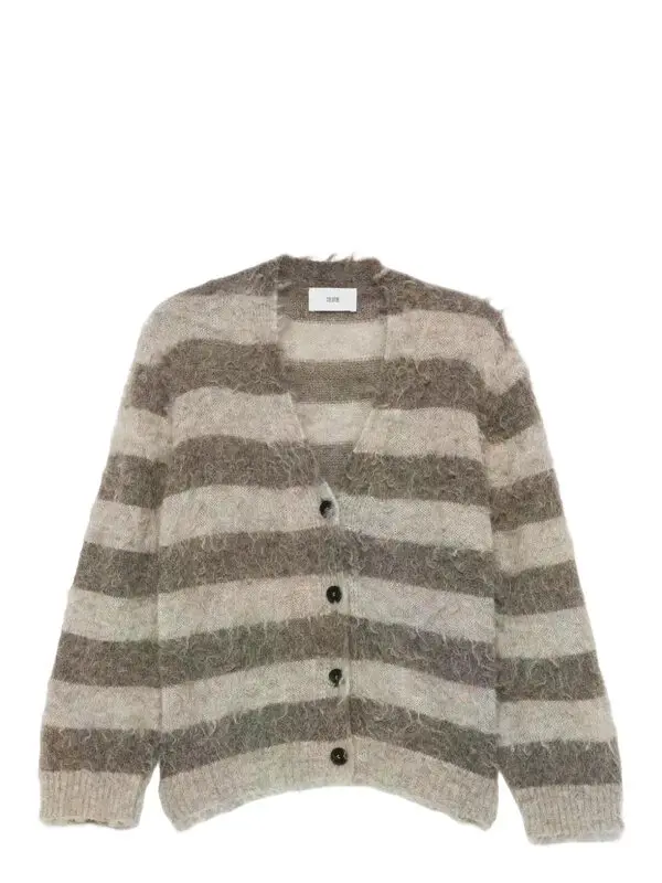 SOLOTRE Striped Brushed Cardigan - Neutrals