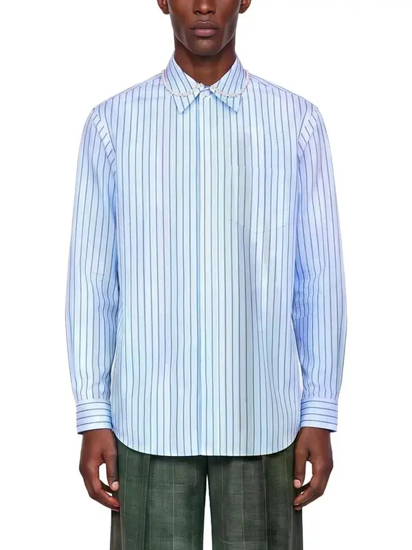 Simone Rocha Faux-pearl Embellished Striped Shirt - Blue