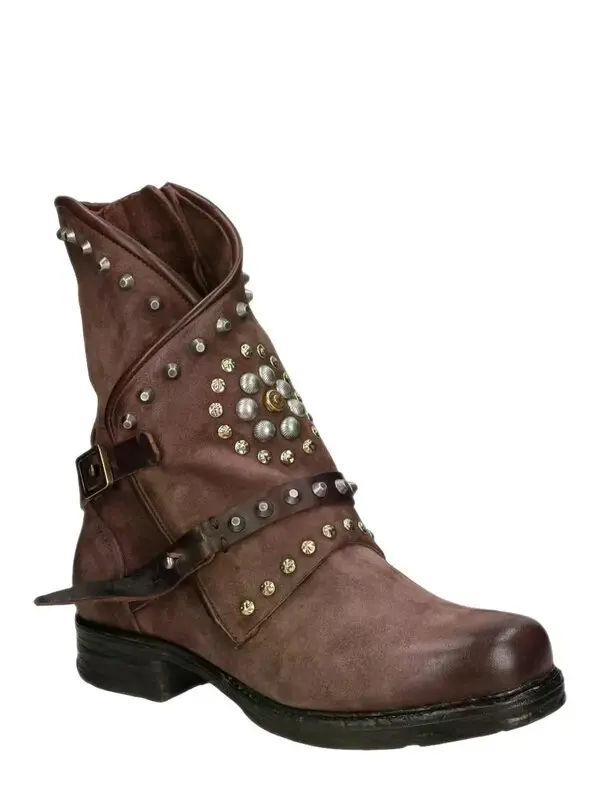 A.S.98 Stud-embellished Buckled Leather Boots - Brown