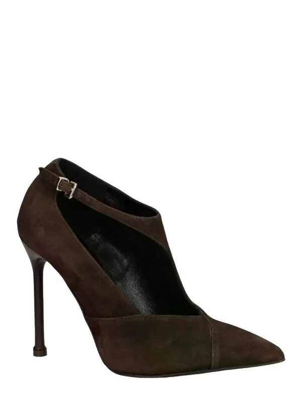 ALBANO Pointed-toe Buckled Pumps - Brown