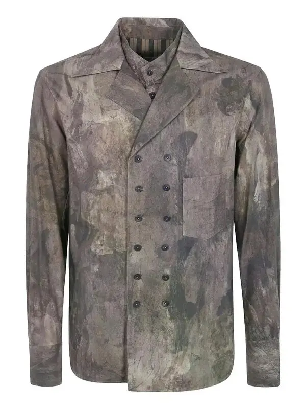 ZIGGY CHEN Double-breasted Layered-effect Shirt - Grey