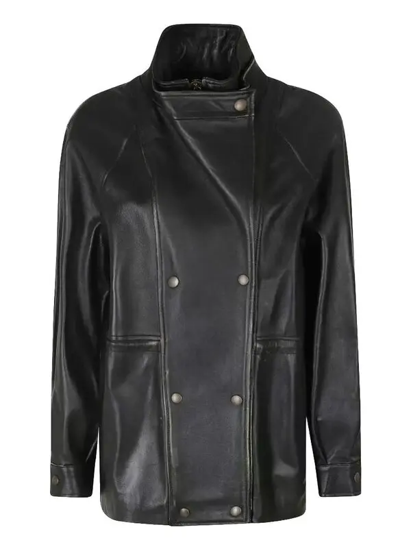 SEMICOUTURE Alanis Double-breasted Leather Jacket - Black