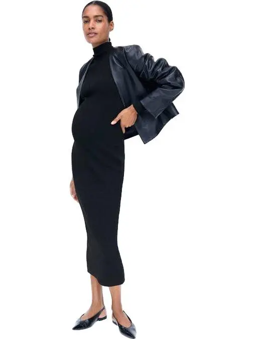 H&M Mama Rib-knit Mock Turtleneck Dress - Black