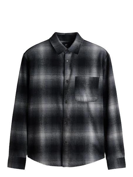 H&M Loose-fit Flannel Shirt - Gray/plaid