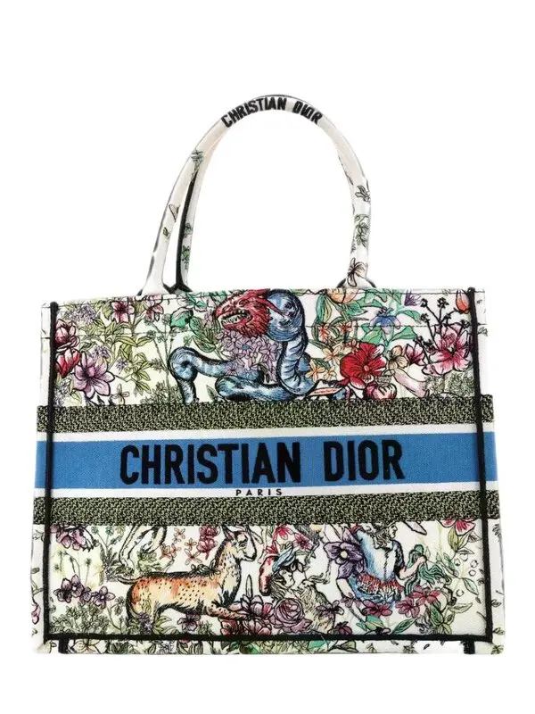 Dior Book Embroidered Canvas Medium Tote Bag - Multicolour