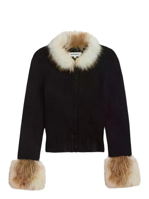Apparis Rosa Faux-fur Trim Cardigan - Black