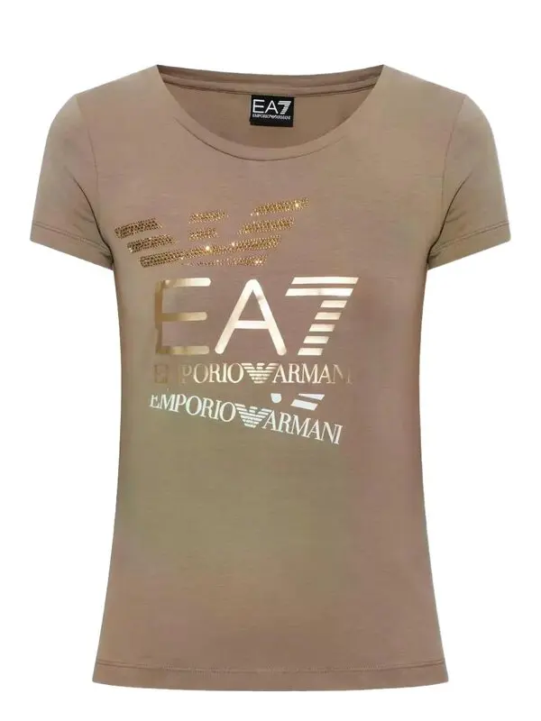 EA7 Sequin-embellished Logo-print T-shirt - Neutrals