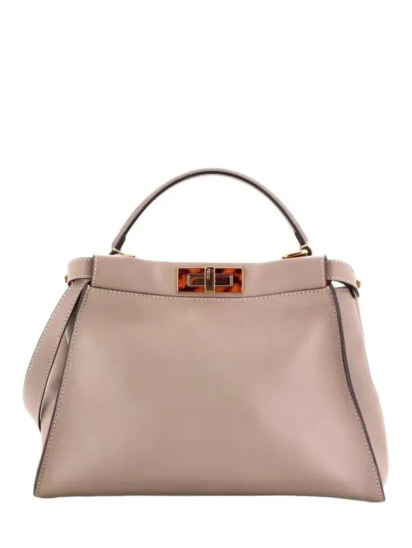 Fendi Peekaboo Bag Leather With Tortoise Detail Regular Shoulder Bag - Neutrals
