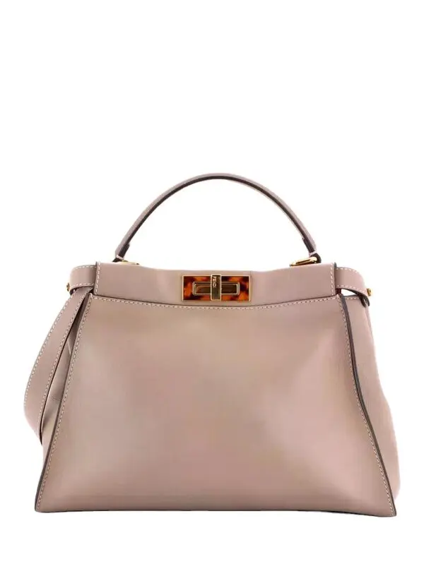 Fendi Peekaboo Bag Leather With Tortoise Detail Regular Shoulder Bag - Neutrals