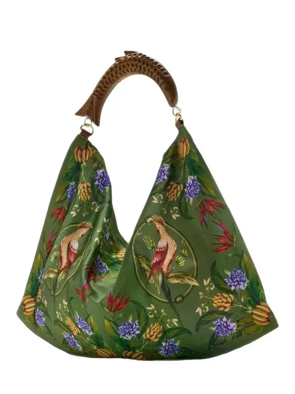 Farm Rio Tropical-print Fish-handle Shoulder Bag - Green