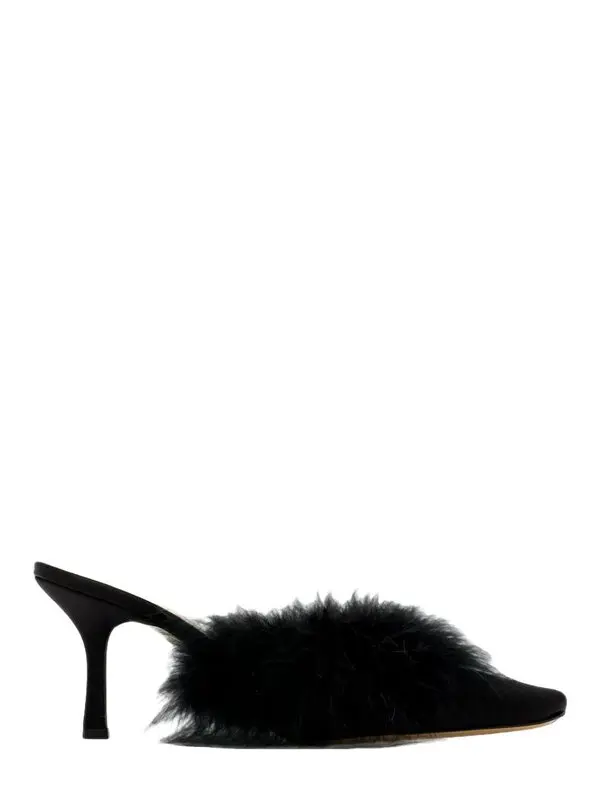 Mach & Mach Carolyn B Feather-trim Mules - Black
