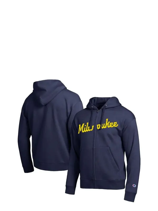 Champion Milwaukee Brewers All-star Wordmark Full-zip Hoodie - Navy