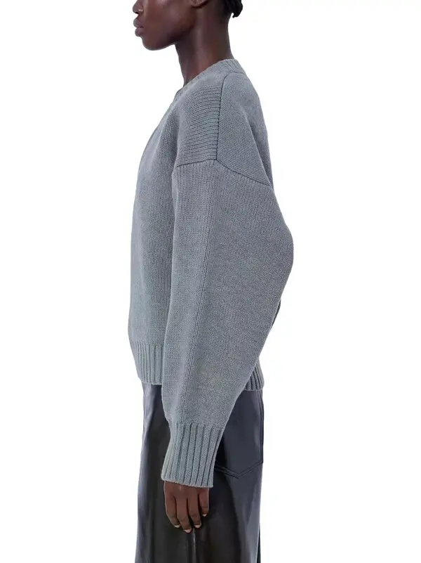 RÓHE Sculptural Ribbed-knit V-neck Sweater - Grey