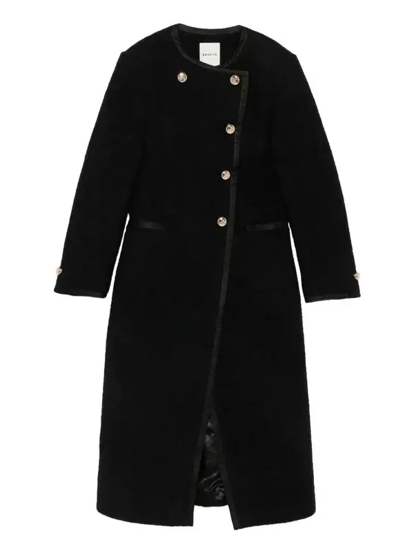 Sandro Button-up Round-collar Coat - Black
