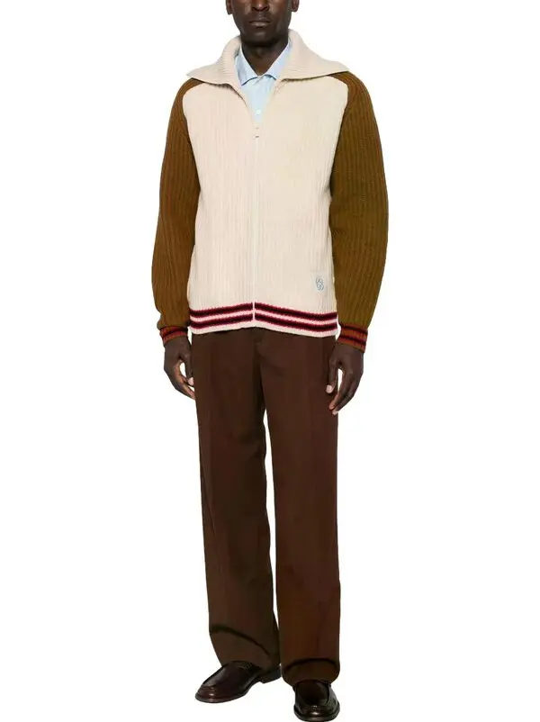 Drole De Monsieur Ribbed-knit Zip-up Cardigan - Neutrals