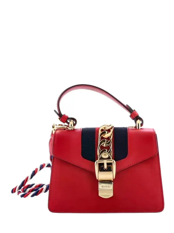 Gucci Sylvie Top Handle Bag Leather Mini Satchel - Red