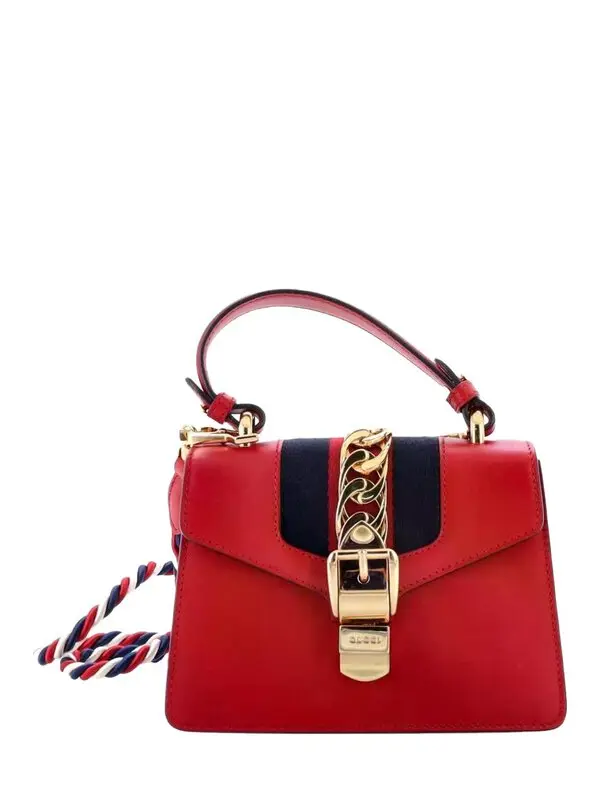 Gucci Sylvie Top Handle Bag Leather Mini Satchel - Red