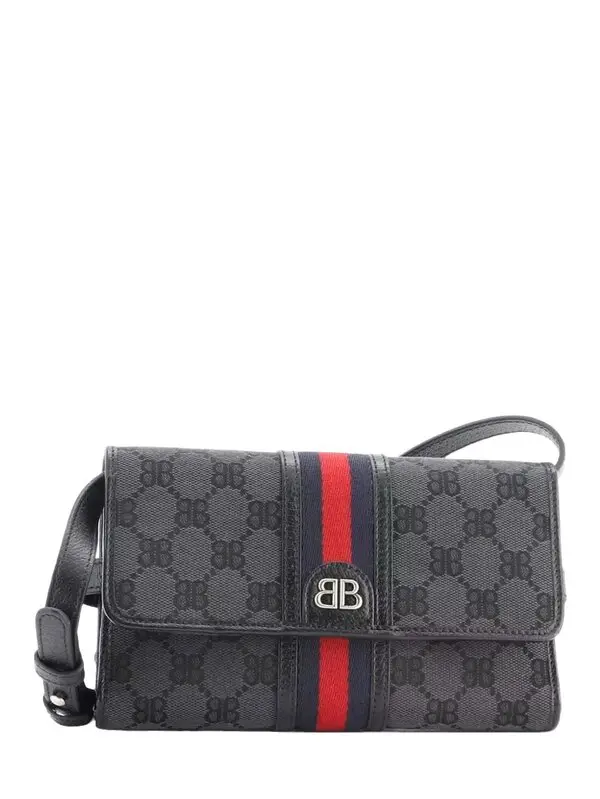 Balenciaga X Gucci The Hacker Wallet On Strap Bb Canvas Shoulder Bag - Black