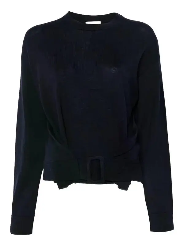 SEMICOUTURE Belted Crew-neck Sweater - Blue
