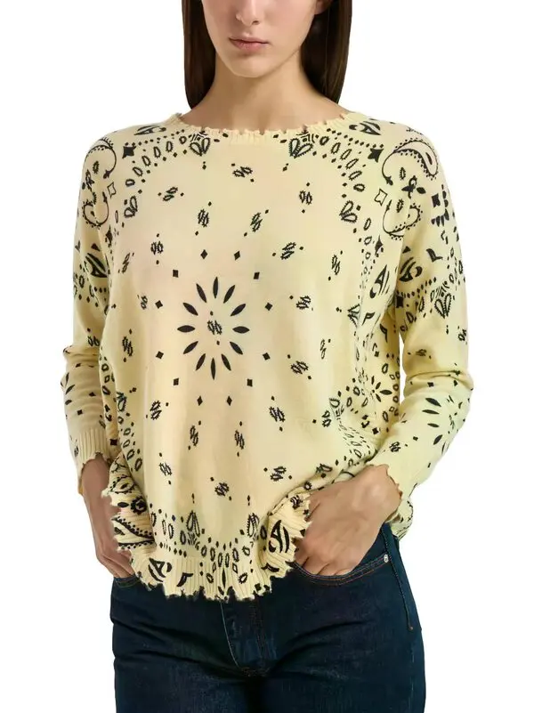 KUJTEN Bandana-print Distressed Sweater - Neutrals