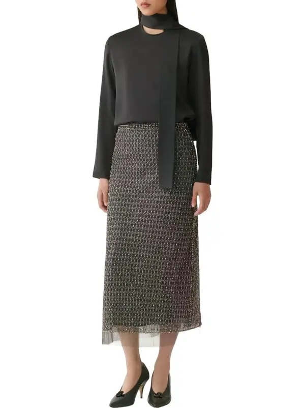 Fabiana Filippi Bead-embellished Tulle-overlay Midi Skirt - Grey