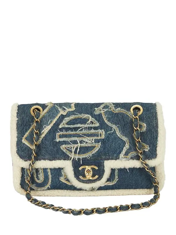 Chanel Denim & Shearling Paris-egypt Hieroglyph Flap Bag - Blue