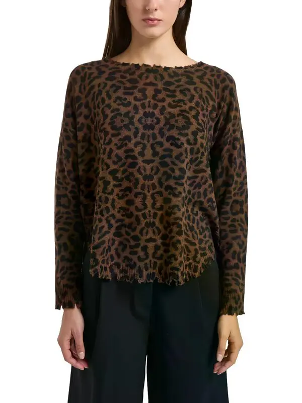 KUJTEN Leopard-print Distressed Sweater - Brown
