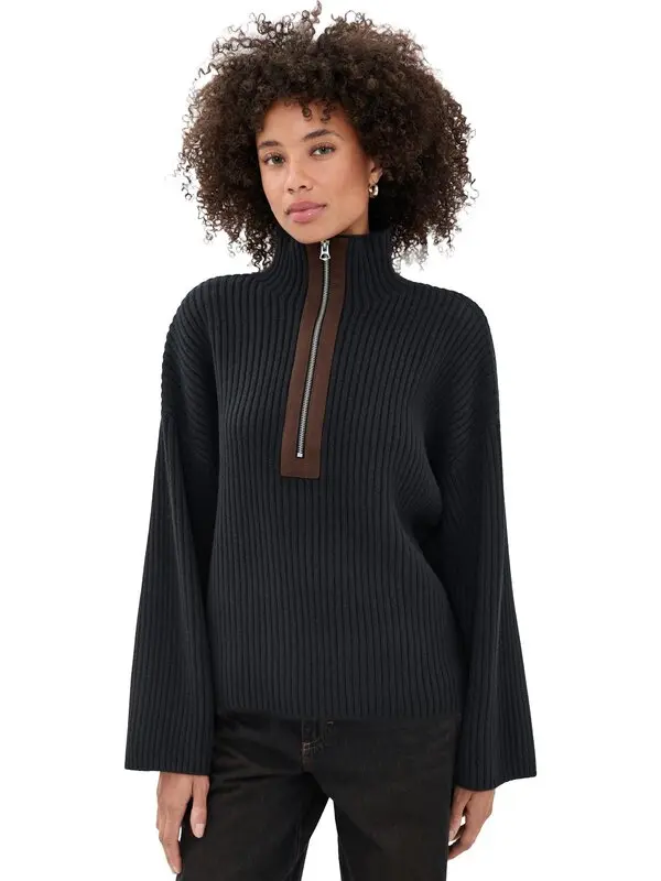 Rag & Bone Sigrid Faux Suede Half Zip Sweater - Black