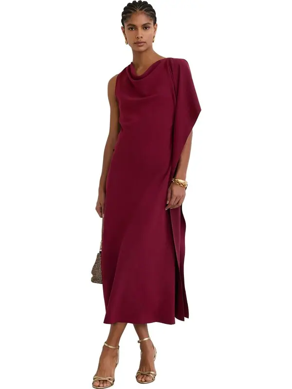 REISS Emory Drape-detail Cowl-neck Midi Dress - Red