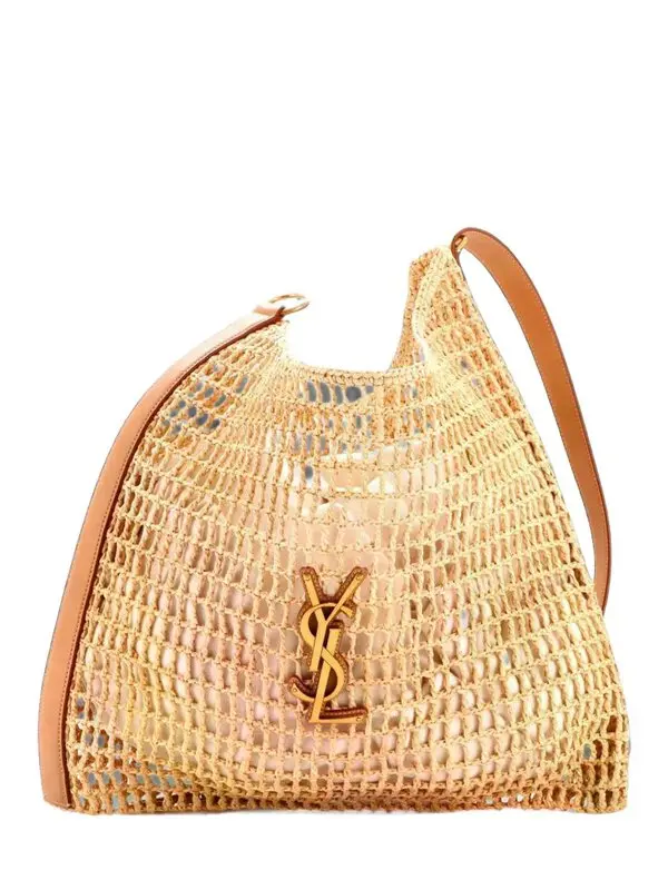 Saint Laurent Oxalis Raffia Crochet With Leather Shoulder Bag - Neutrals