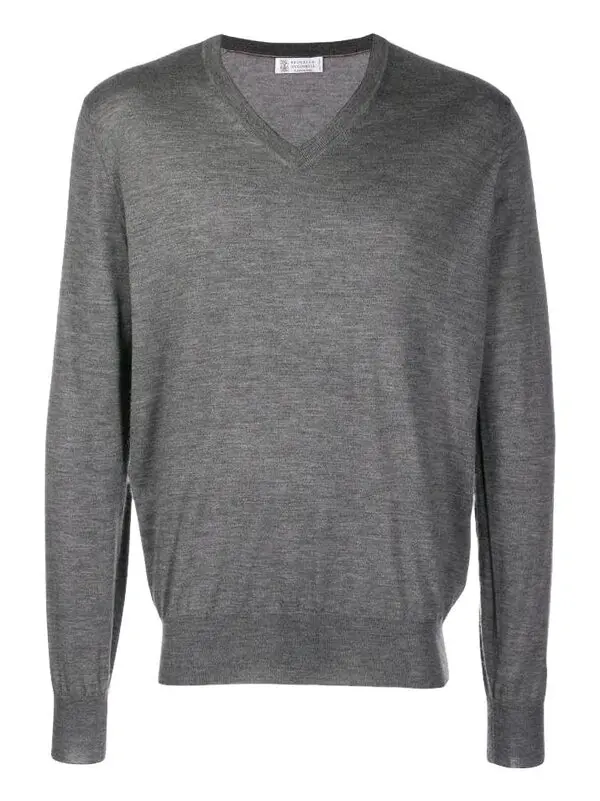 Brunello Cucinelli V-neck Knit Jumper - Gray