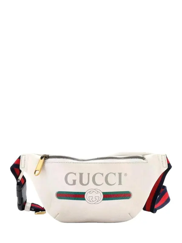 Gucci Logo Printed Leather Small Belt Bag - White